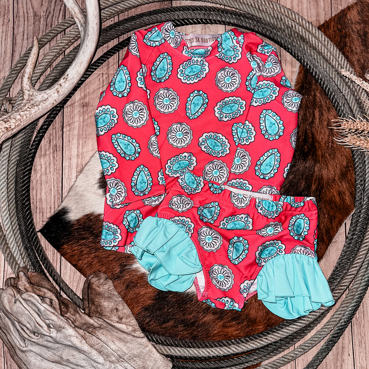 Pink Concho Ruffle Long Sleeve Swim Set – Littles SK Boutique